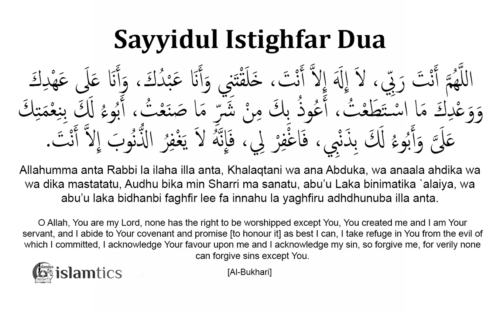 Sayyidul Istighfar Dua: Arabic, Meaning & Hadith (Bukhari 6306) | islamtics